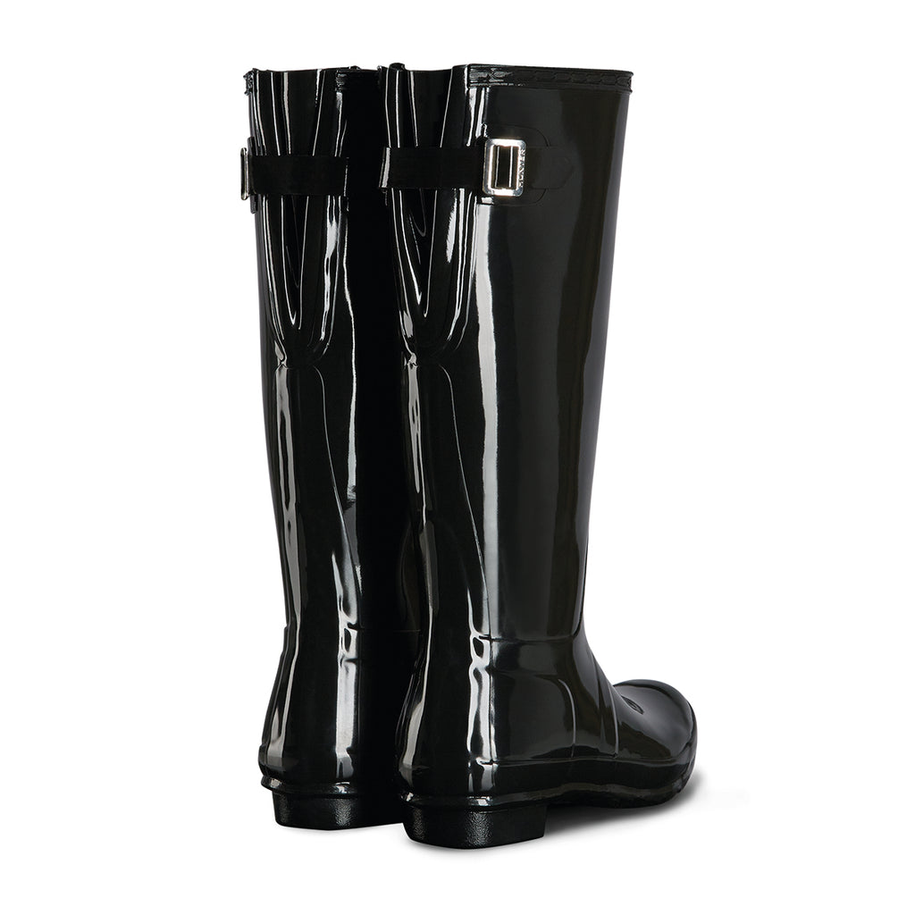 Hunter Women's Tall Back Adjustable Gloss Wellington Boots in Black ...